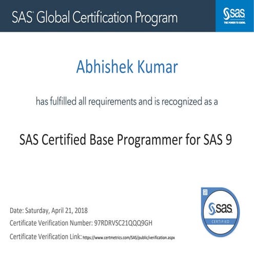 Sas Certified Base Programmer For Sas 9 Certificate Pdf