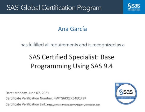 Sas Certified Base Programmer for SAS 9 Certificate | PDF