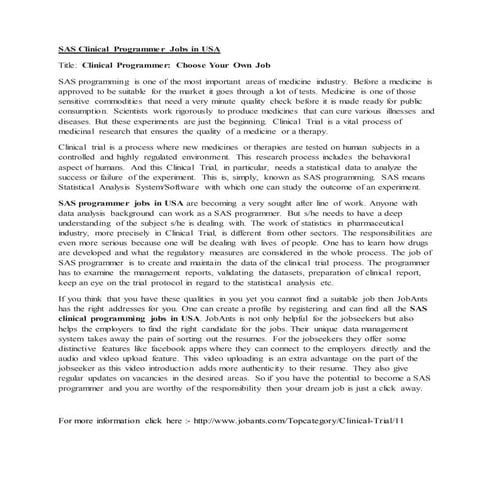 Sas clinical programmer jobs in usa | DOCX