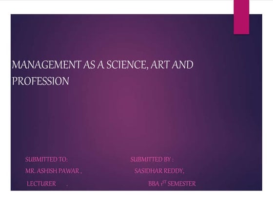 Management as an art science and profession | PPTX | Business ...
