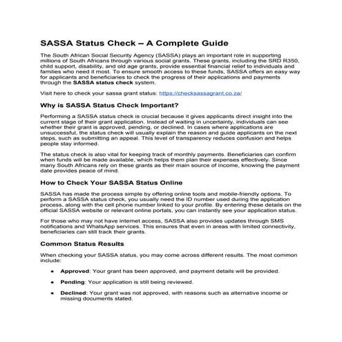 SASSA SRD Status Check – A Complete Guide | DOCX