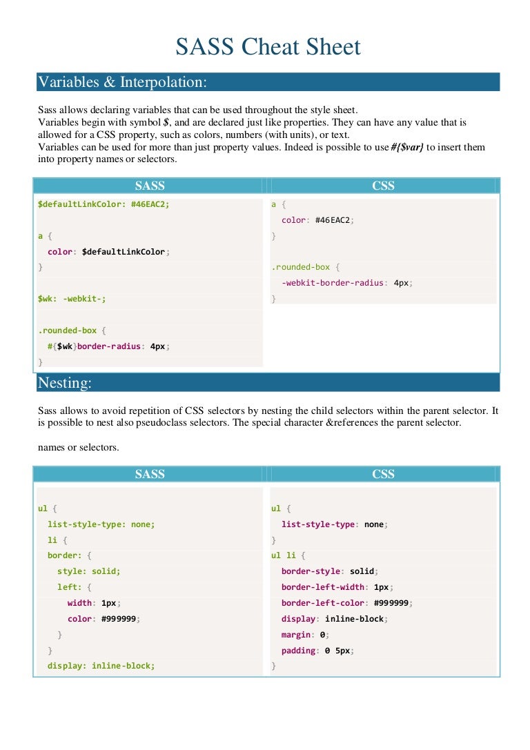 Sass cheat sheet