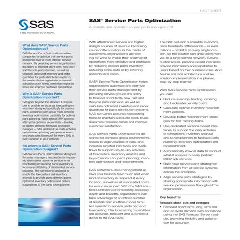 Sas Service Parts Optimization | PDF