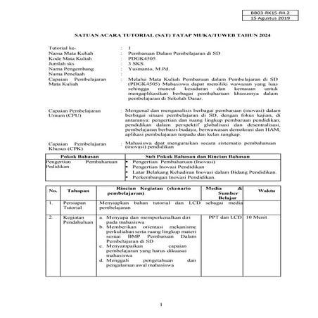 Satuan Acara Tutorial Mata Kuliah Pembaruan | DOCX