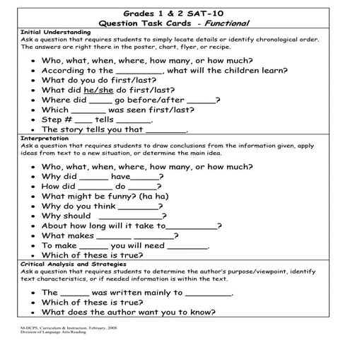 SAT Task Cards (grades 1 &amp; 2) | PDF