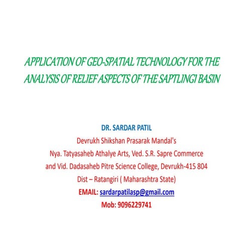 Satara Presentation On Applications Of Geospatial Techniques Ppt