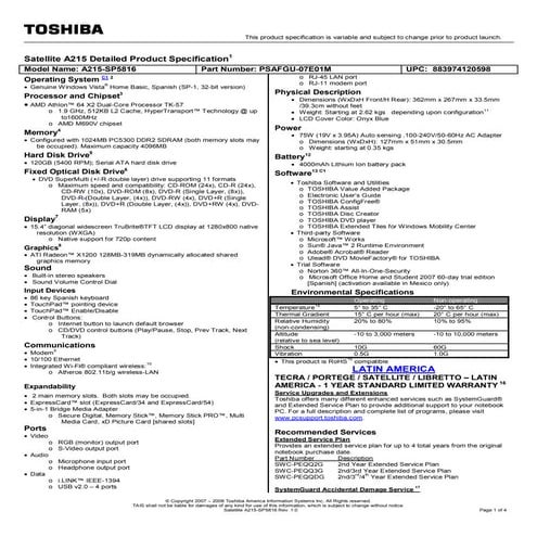 Satellite a215 sp5816 | PDF | Computer Peripherals | Computing