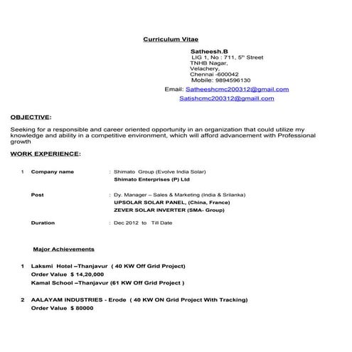 Satheesh resume | DOC