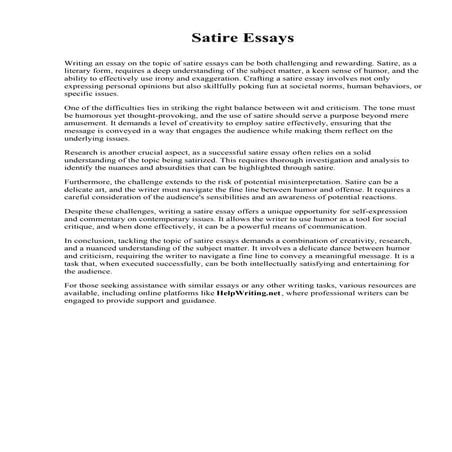 Satire Essays. University of North Dakota | PDF