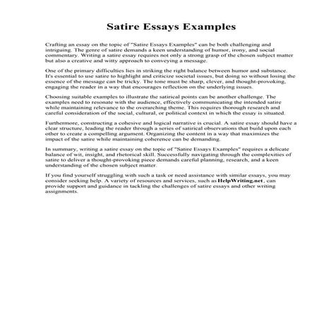 Satire Essays Examples. The Pennsylvania State University | PDF
