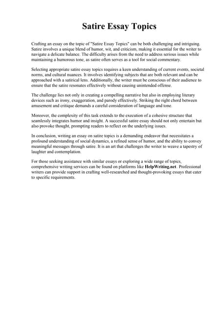 Writing A Satirical Essay. Washington & Jefferson College | PDF