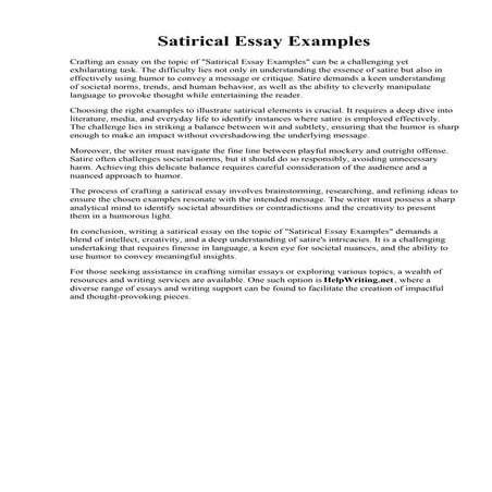 Satirical Essay Examples | PDF