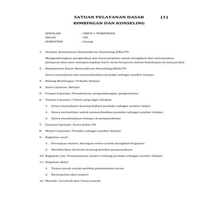 Satuan layanan bk kelas vii smp | DOC