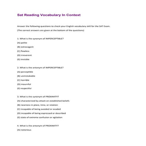 Sat Reading Vocabulary In Context | PDF