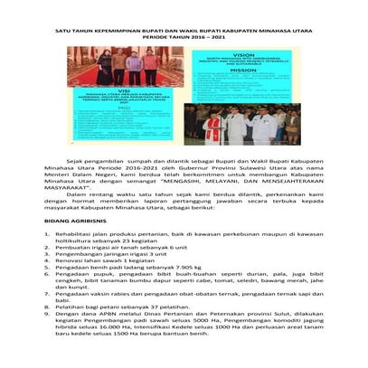 Satuh Tahun kepemimpinan bupati dan wakil bupati kabupaten minahasa ...