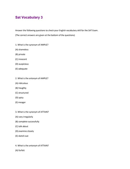 Words In Context Sat Practice Questions | PDF