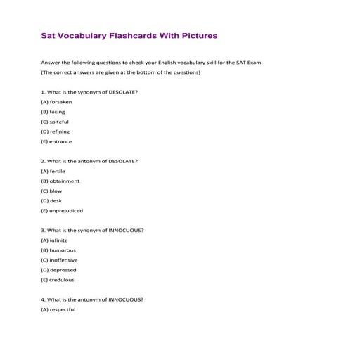 Sat Vocabulary Flashcards With Pictures | PDF
