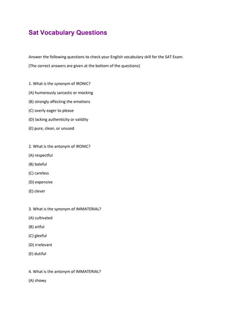 Words In Context Sat Practice Questions | PDF