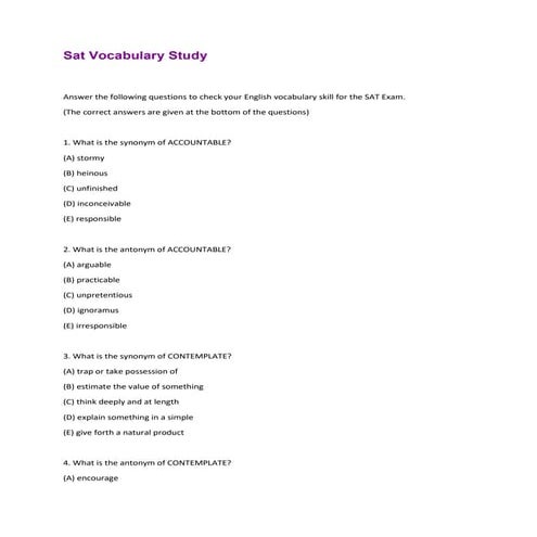 Sat Vocabulary Study | PDF