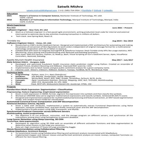 Satwik Mishra resume | PDF