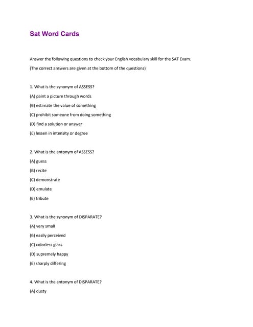 Words In Context Sat Practice Questions | PDF