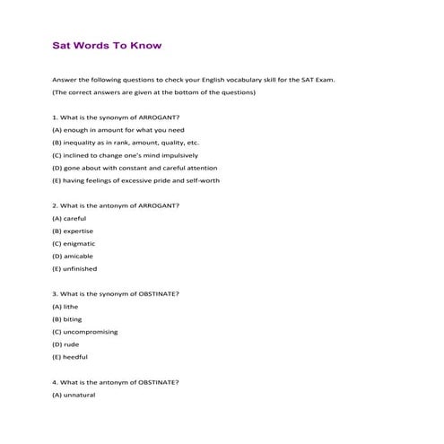 Ged Vocabulary Words List | PDF