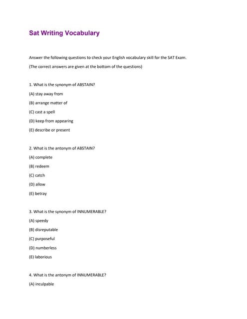 Act Test Vocabulary Words | PDF