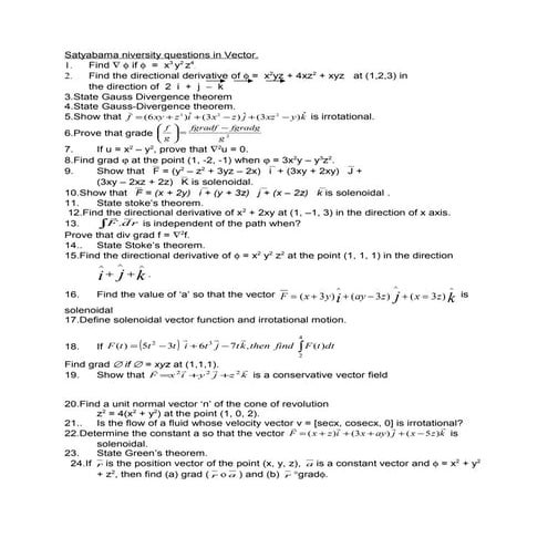 Satyabama niversity questions in vector | PDF