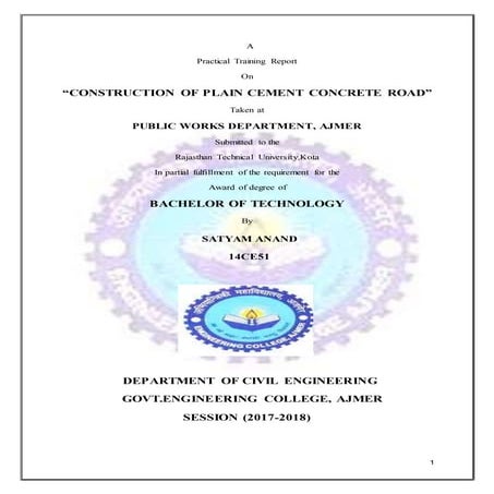 PWD CC ROAD CONSTRUCTION WORK TRAINING REPORT | DOCX