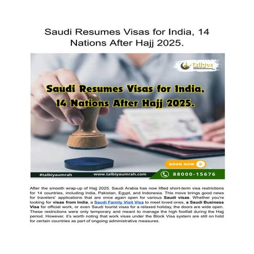 Saudi Resumes Visas for India, 14 Nations After Hajj 2025 | PDF