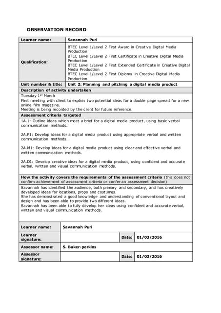 Savannah focus group observation record | PDF