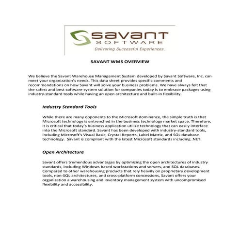 Savant Wms Overview | PDF