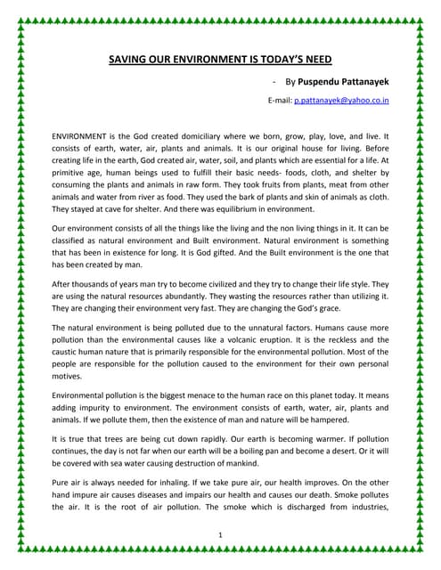 Speech about saving our environment