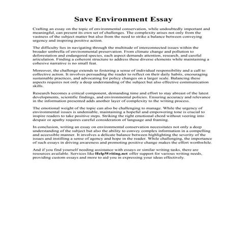 Save Environment Essay | PDF