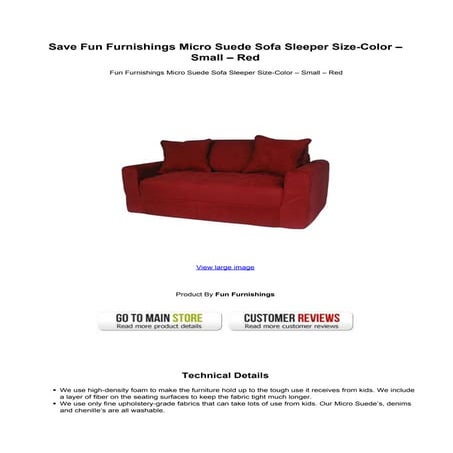 Save fun furnishings micro suede sofa sleeper size color - small - red | PDF