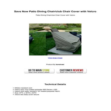 Save Now Patio Dining Chairclub Chair Cover with Velcro | PDF