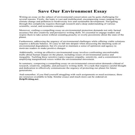 Save Our Environment Essay | PDF