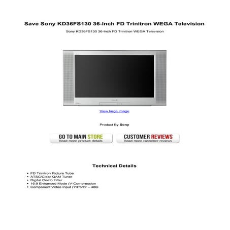 Save sony kd36 fs130 36 inch fd trinitron wega television | PDF