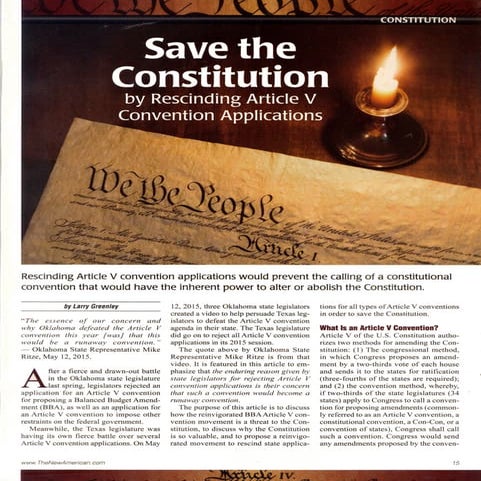 Save the Constitution - by rescinding article v convention applications ...