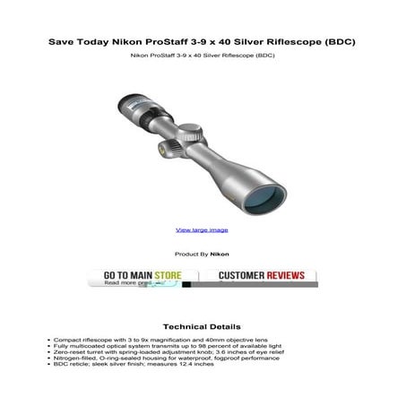 Save today nikon pro staff 3 9 x 40 silver riflescope bdc | PDF