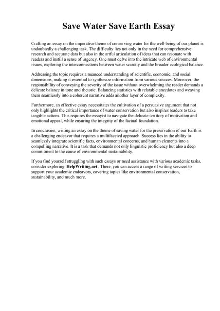 Water Pollution Essay For Kids. Lycoming College | PDF