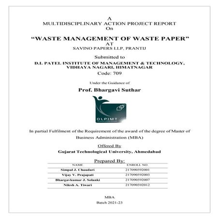 waste management of waste papers (Keywords: Recycling of waste papers ...