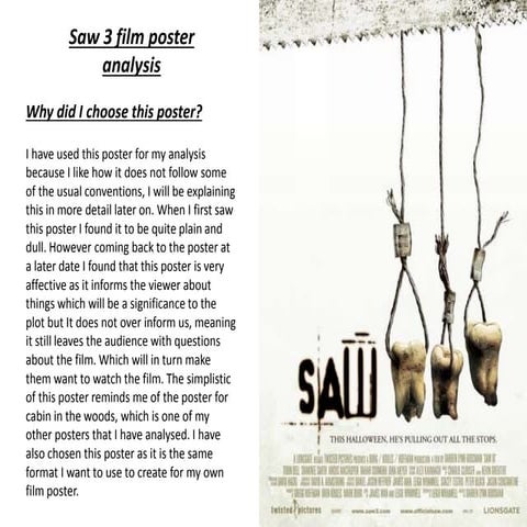 saw 3 film poster analysis | PPTX