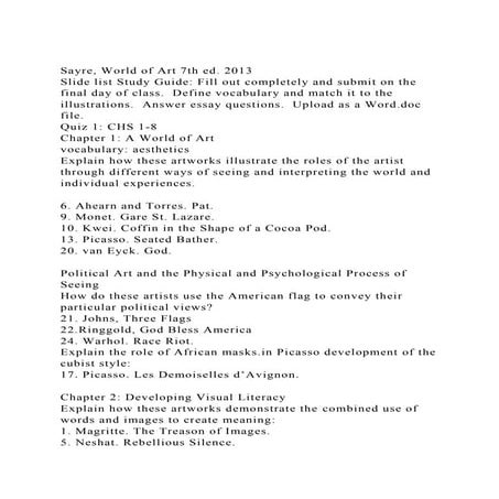 Sayre, World of Art 7th ed. 2013Slide list Study Guide Fill out.docx