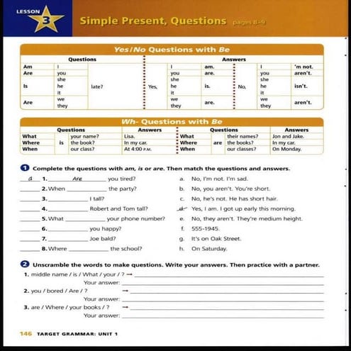 SB 2 Simple Present, Questions | PPTX