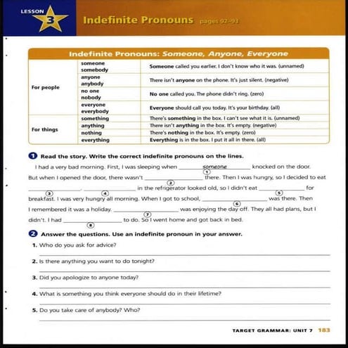 SB 2 Indefinite Pronouns | PPTX