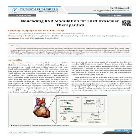 Crimson Publishers-Noncoding RNA Modulation for Cardiovascular ...