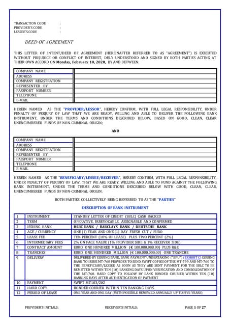 Sample Bank Letter MT799 760 | PDF