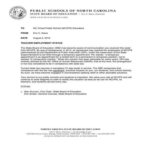 Memo on Virtual public school | PDF