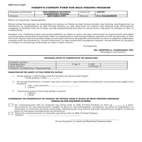 SBFP Form 8- consent.docxSJES consent form | PDF